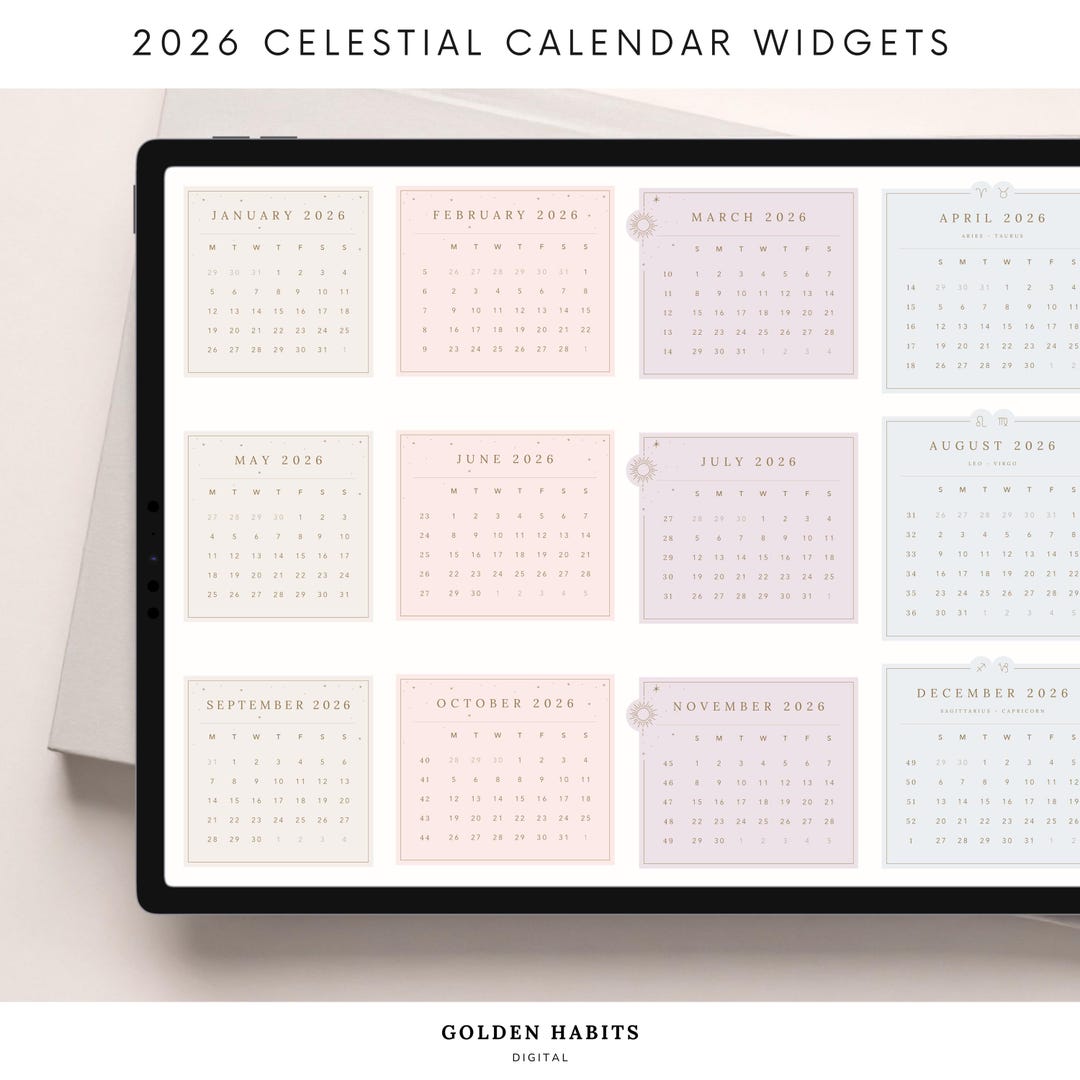 Calendar Widgets 2026 Celestial | Digital Planner Stickers for ...