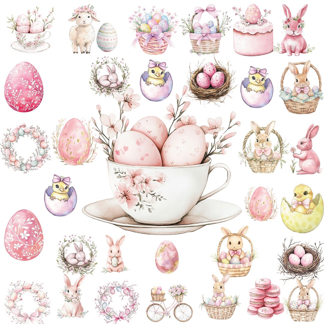 Pink Easter Bunny Clipart: Girly Easter Animals (PNG) - Etsy