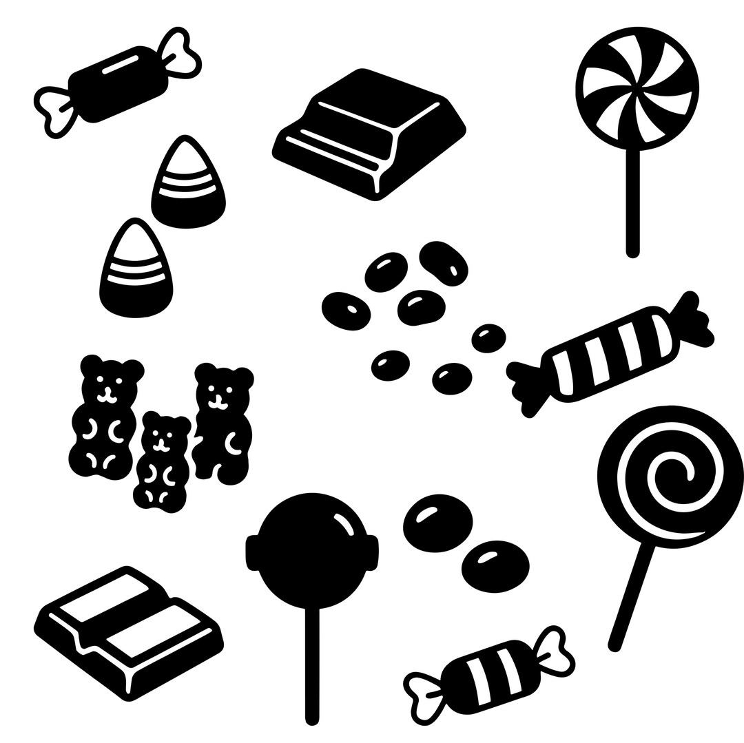 Christmas Candy Shop Clipart, Black and White Funny Melting Candy PNG ...