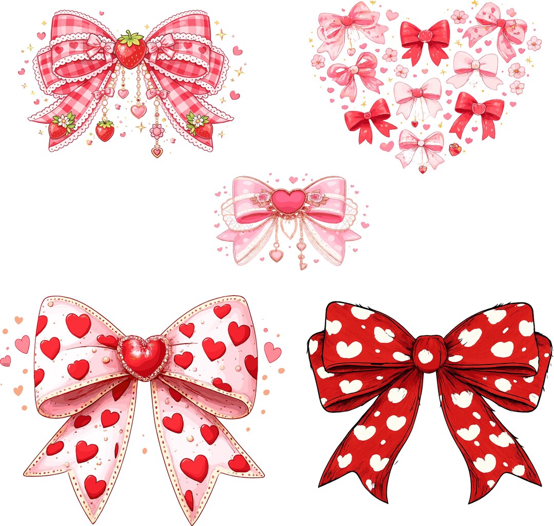 Valentine Bow Svg Bundle, Coquette Bow Png, Heart Bow Clip Art ...