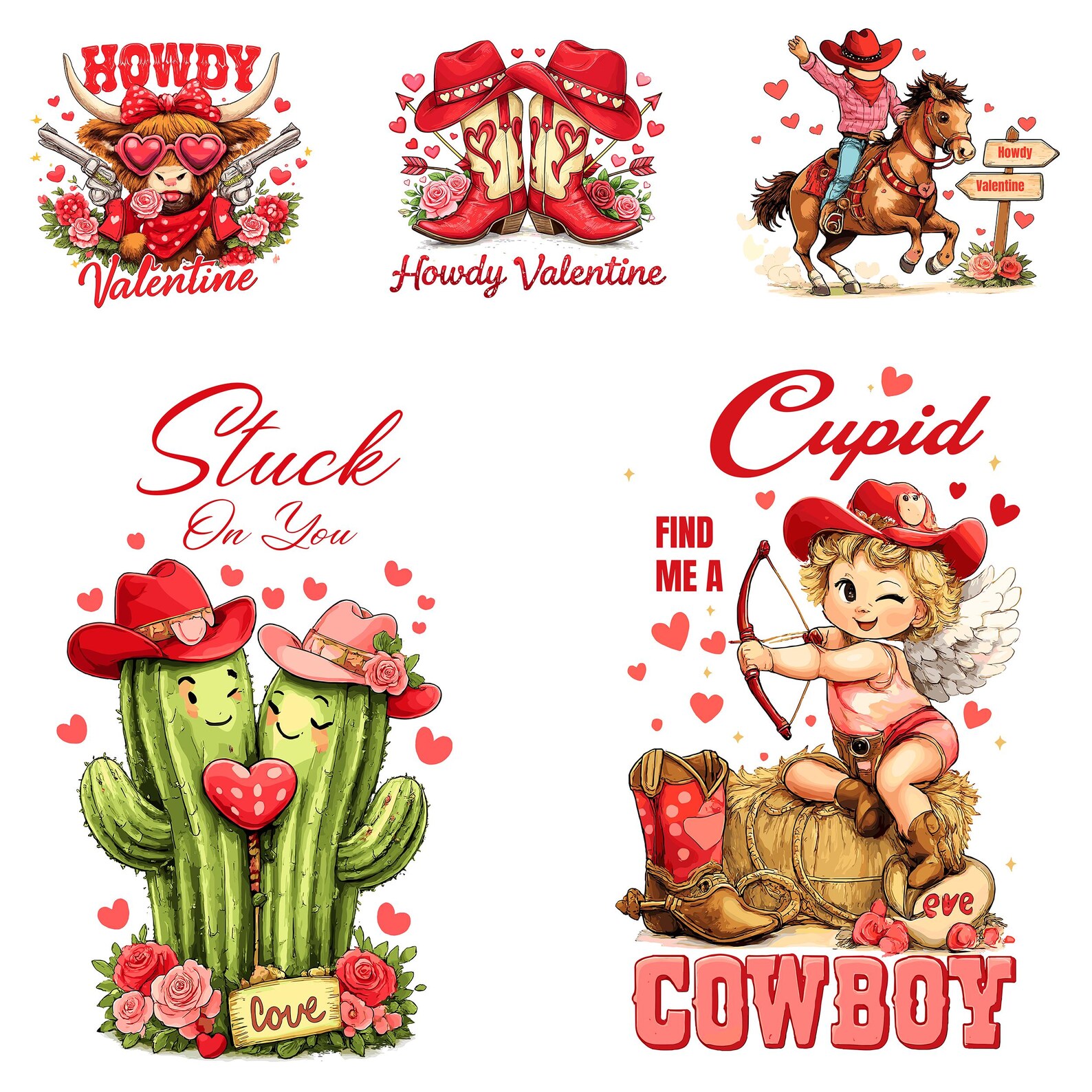 Howdy Valentine Png Bundle, Howdy Cow Svg, Valentine Cowboy Clipart ...