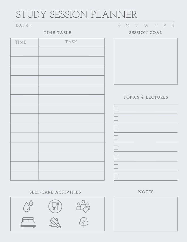Minimalist Study Session Planner Template Sepia Graduate/professional ...