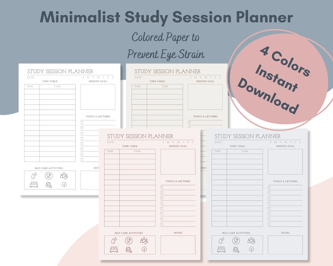 Minimalist Study Session Planner Template Bundle 4 Colors Graduate ...