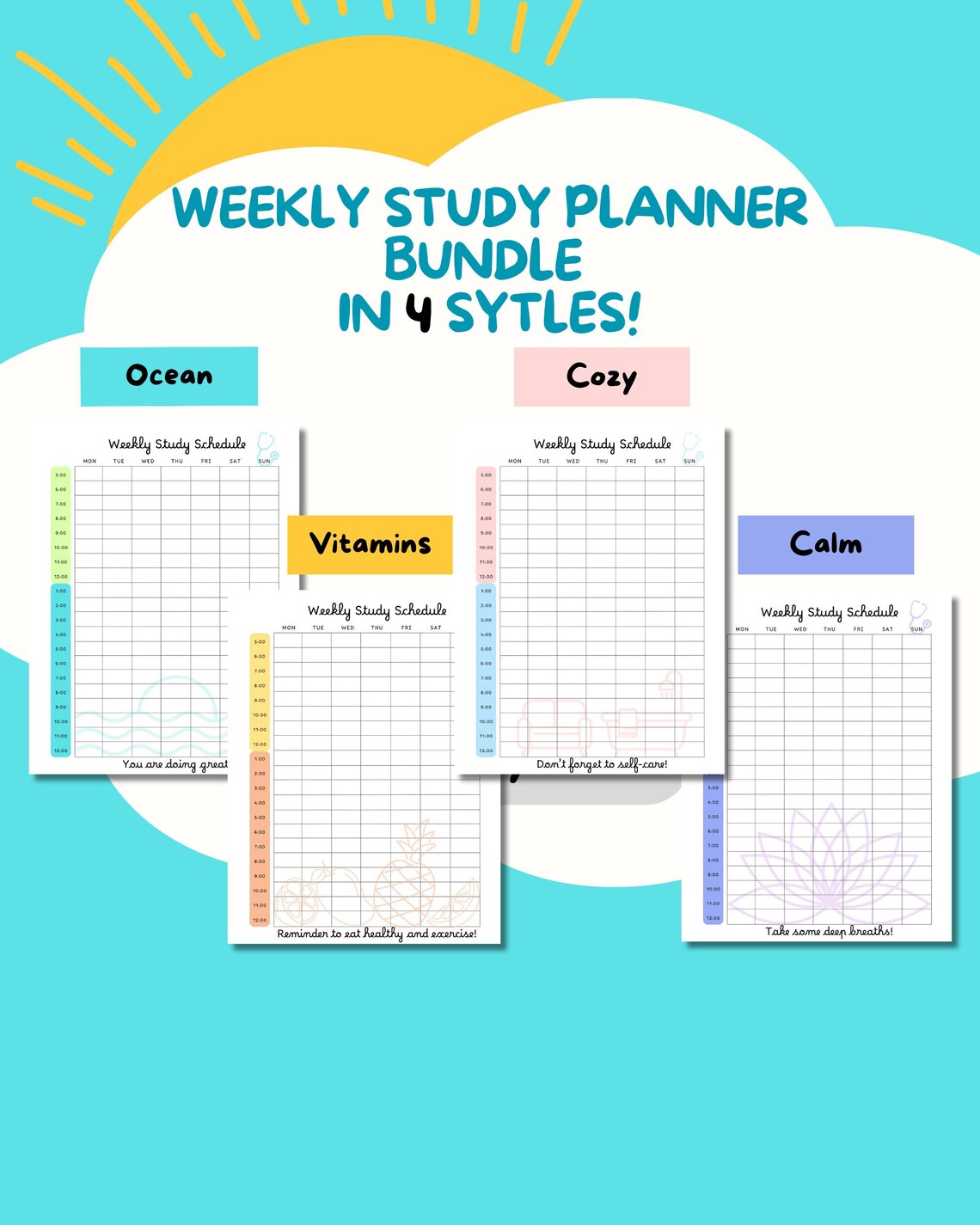 Weekly Study Planner, Study Schedule Time Blocks Printable ...