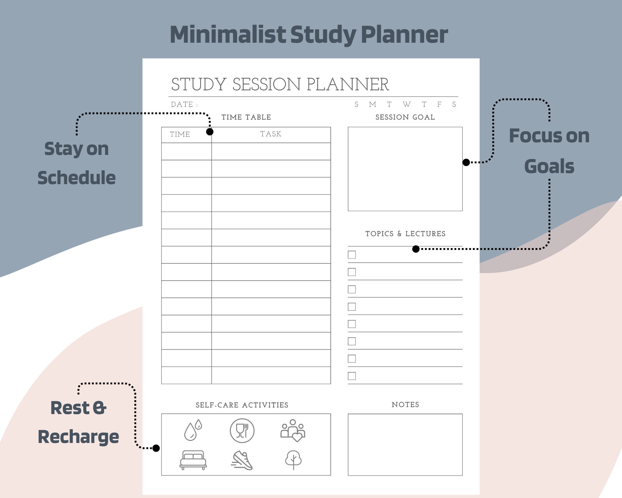 Minimalist Study Session Planner Template Bundle 4 Colors Graduate ...