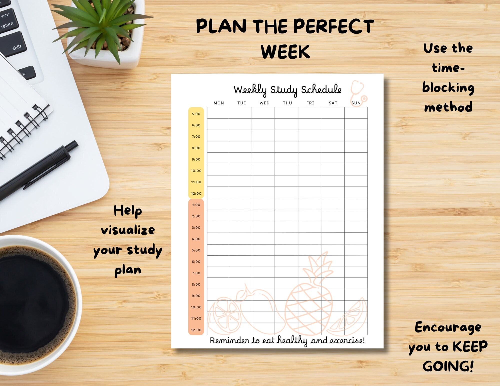 Weekly Study Planner, Study Schedule Time Blocks Printable ...