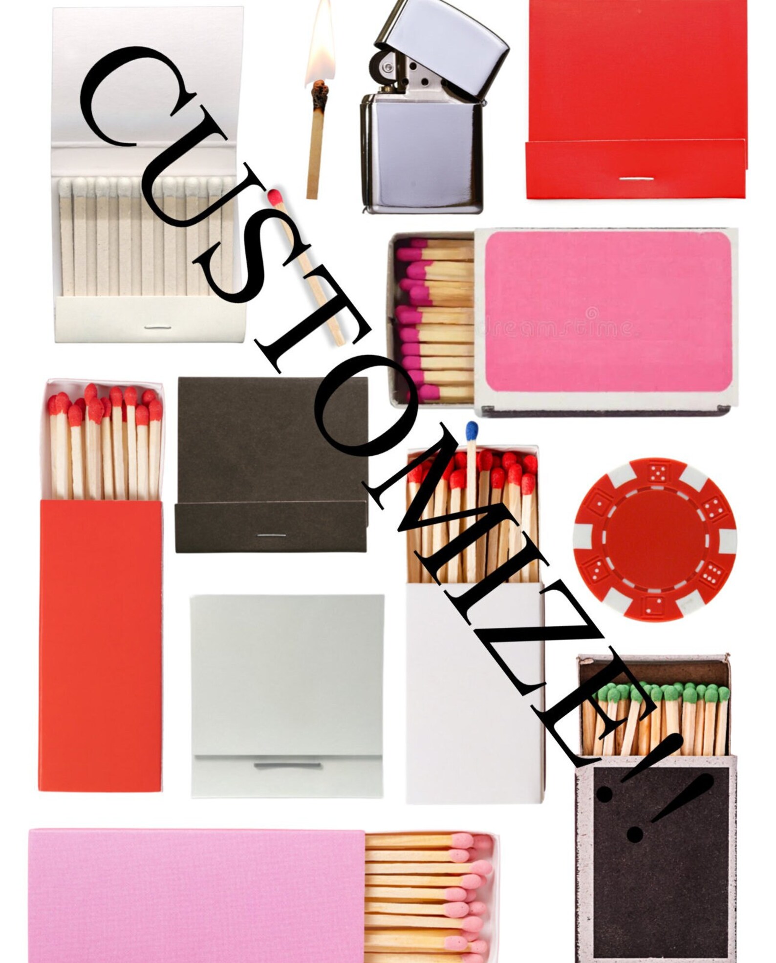 Pink & Red Customizable Matchbox Template - Etsy