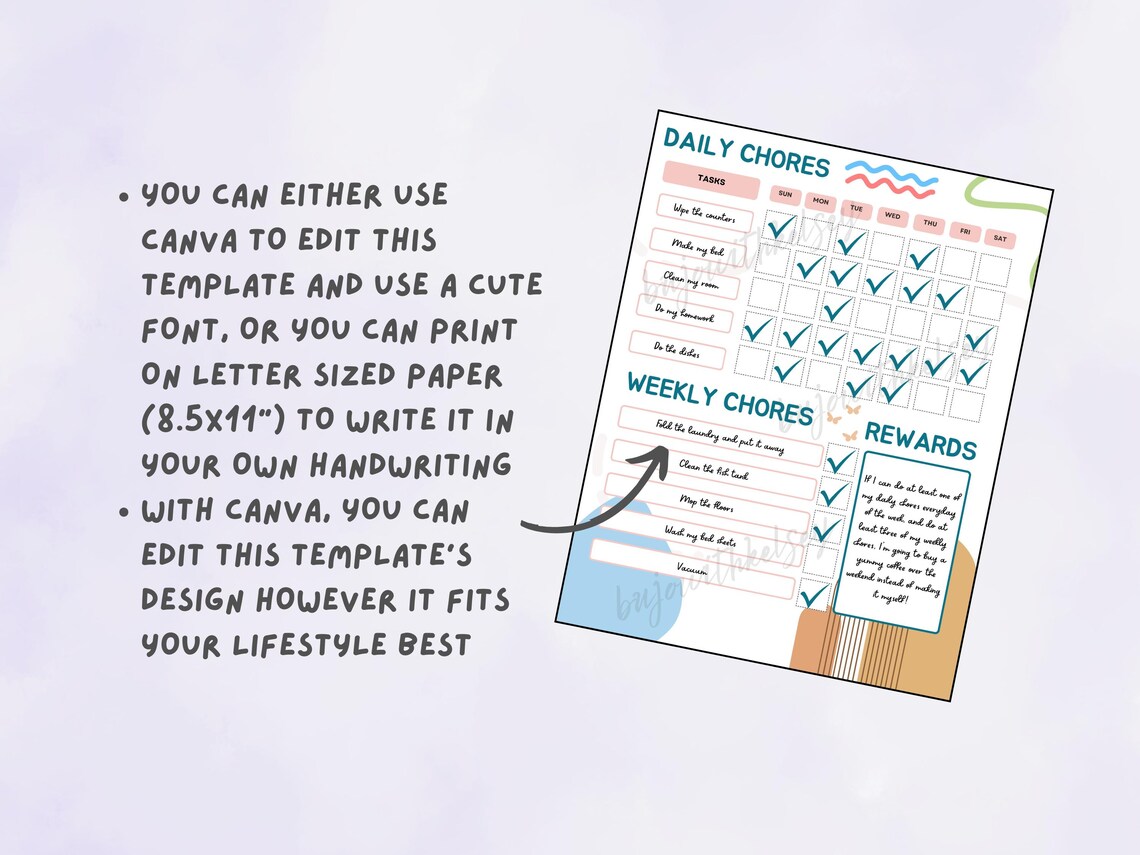 Chore Chart Template Summer Chores for Kids Weekly Wellness Planner ...