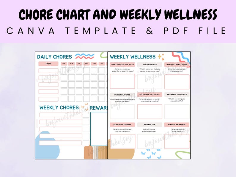 Chore Chart Template Summer Chores for Kids Weekly Wellness Planner ...
