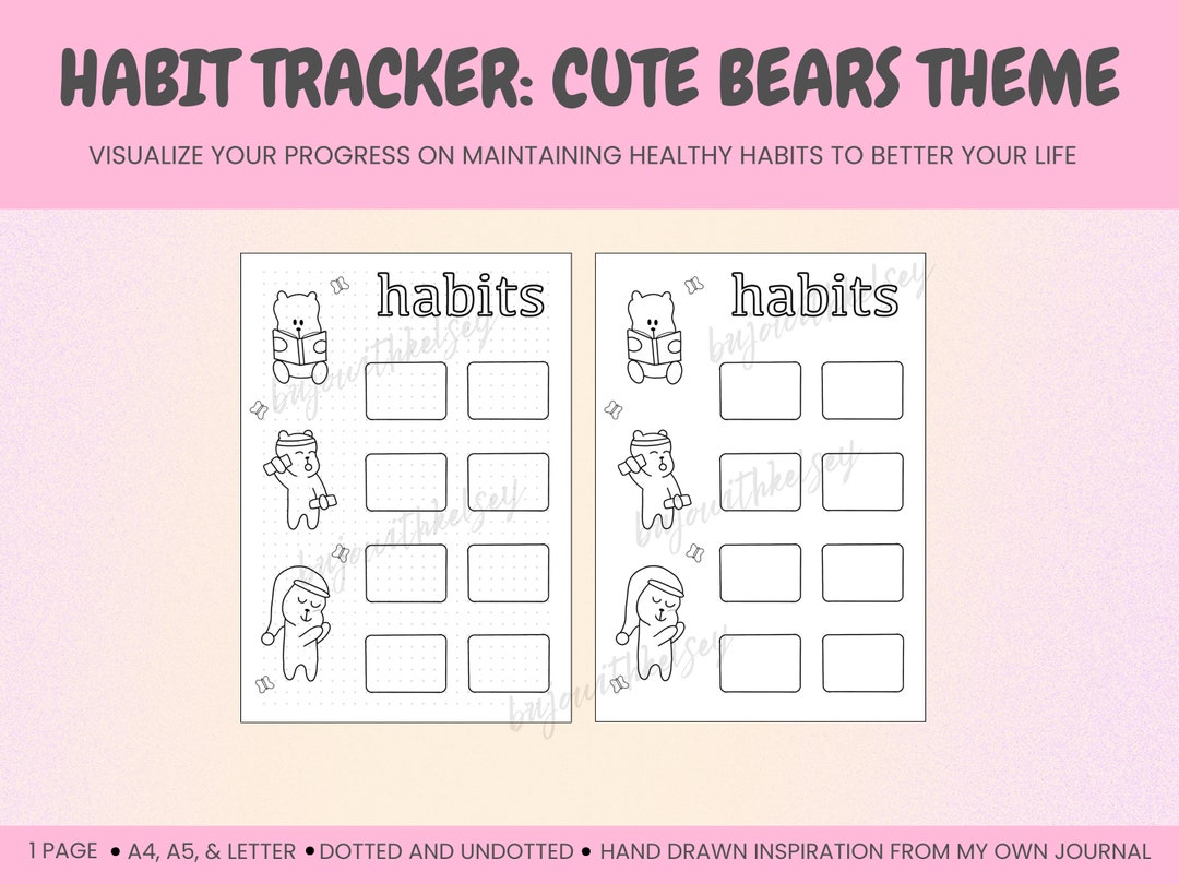 Printable Habit Tracker: Cute Bears Theme | Tracking Template | Monthly ...