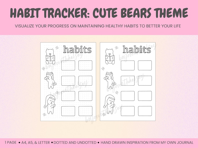 Printable Habit Tracker: Cute Bears Theme | Tracking Template | Monthly ...