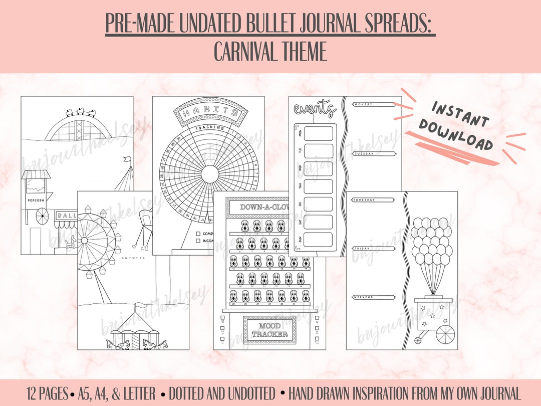 Premade Bullet Journal Pages Carnival Digital Planner Templates Journal ...
