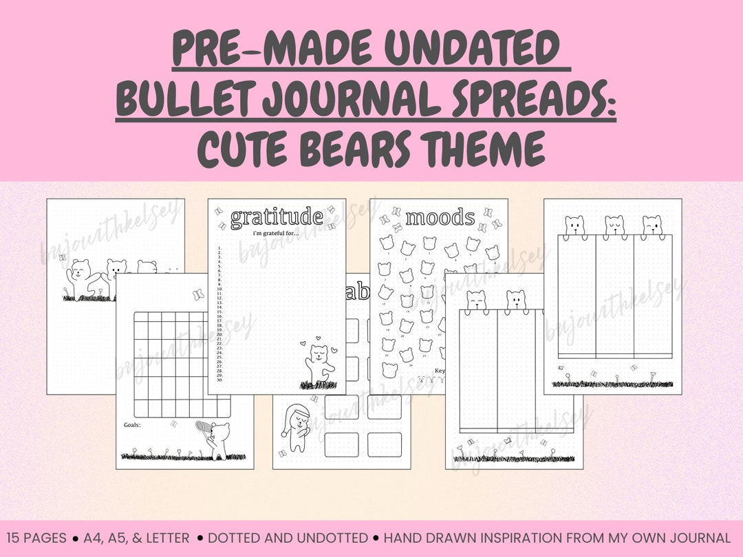 Undated Premade Bullet Journal Pages Cute Bears 2025 Digital Planner ...