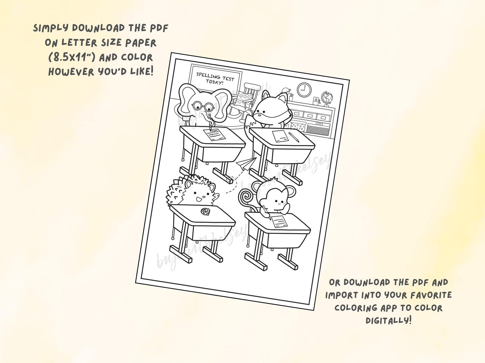 Coloring Sheet: Spelling Test Day | Printable Coloring Page | Adult and ...