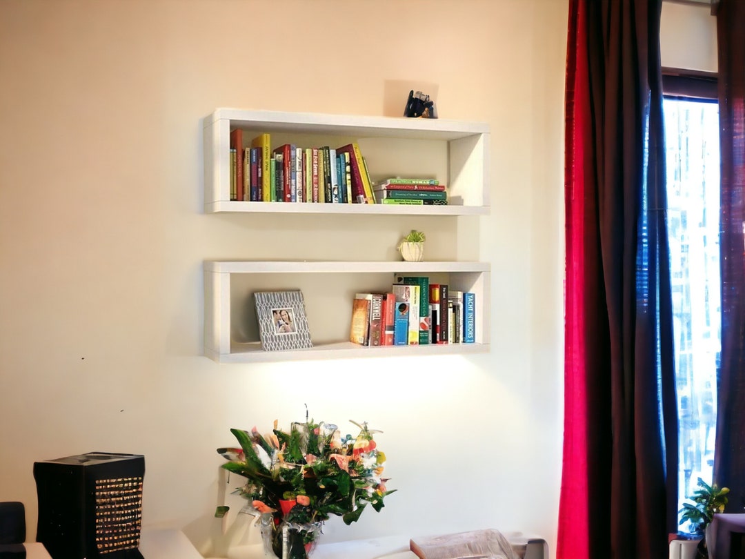 Wall-mounted Bookshelf - Set of 2 White Shelves - Etsy