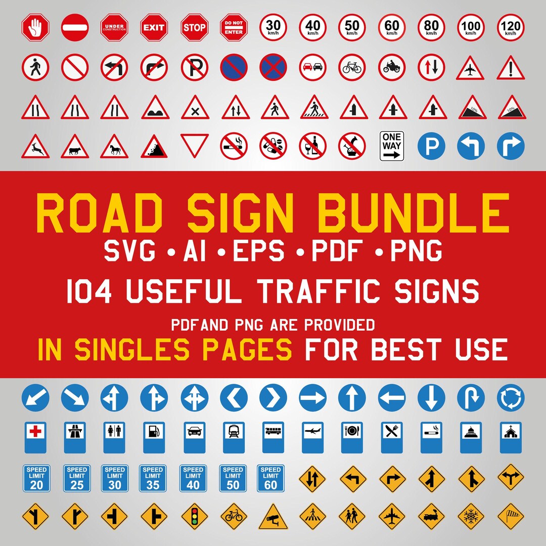 Road Signs Bundle #1 - Svg, Png, Pdf, Eps, Ai - Etsy