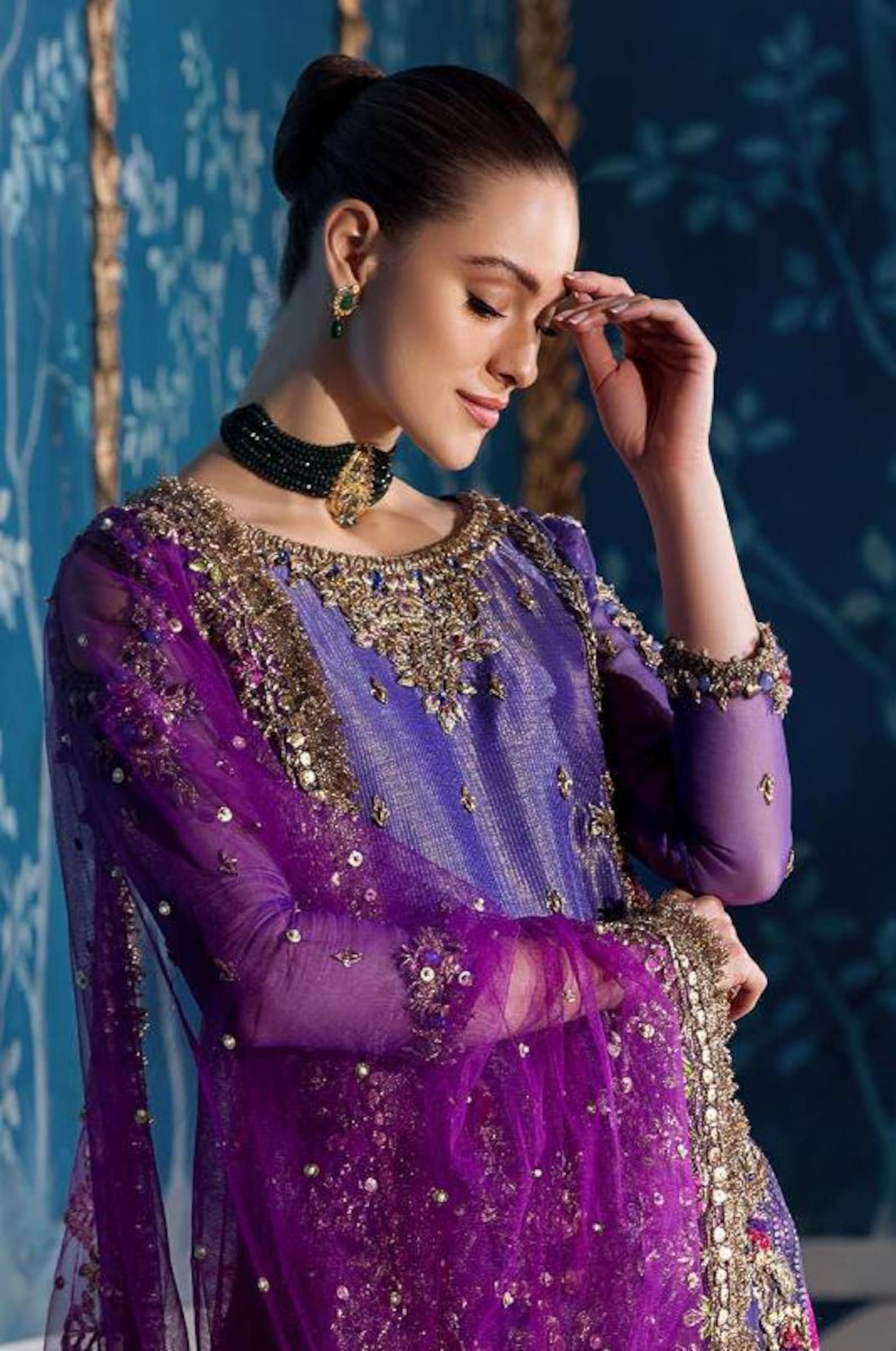 Hand Embroidered Designer Pakistani Eid Suit | Turquoise & Pink Formal ...