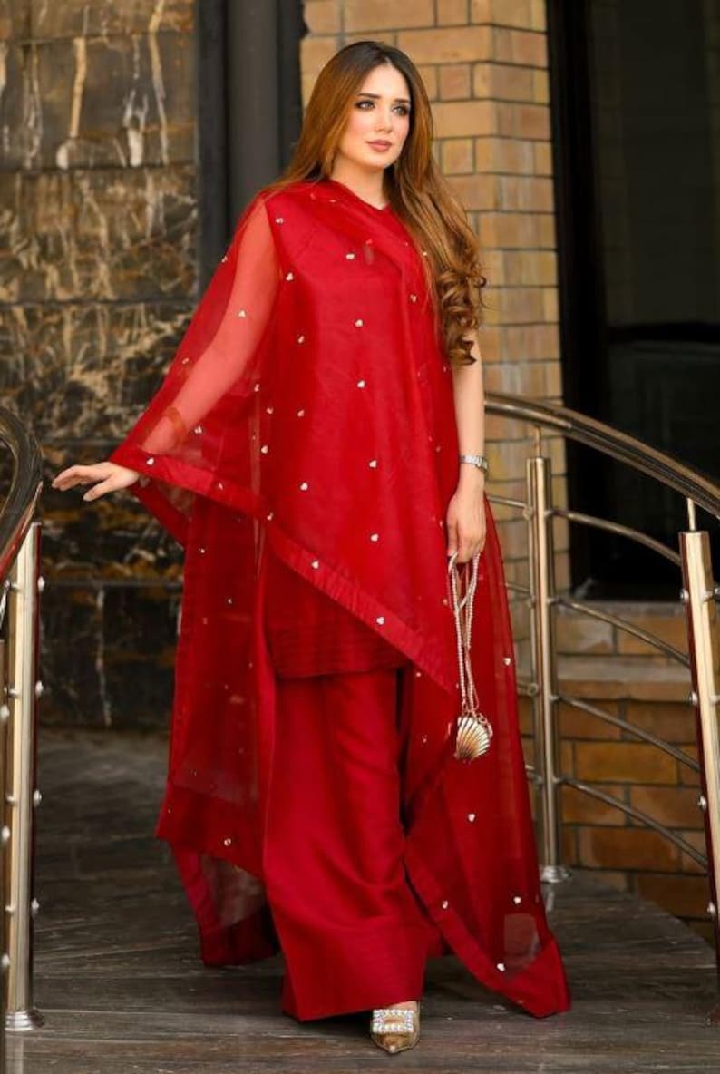 Pakistani Red Sheesha Silk Farshi Suit | Pure Sheesha Silk | Eid ...