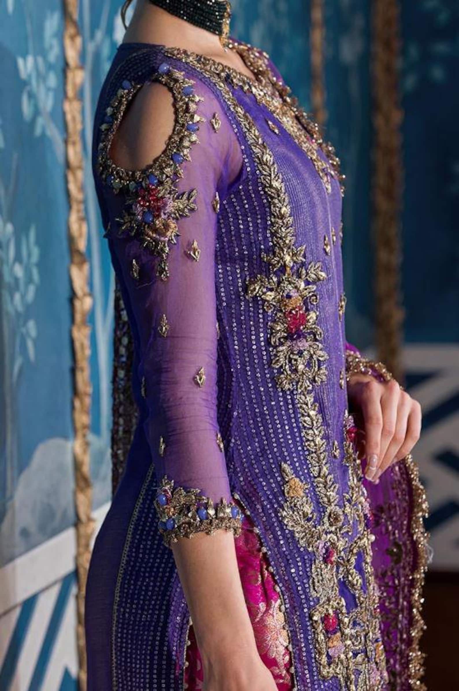 Hand Embroidered Designer Pakistani Eid Suit | Turquoise & Pink Formal ...