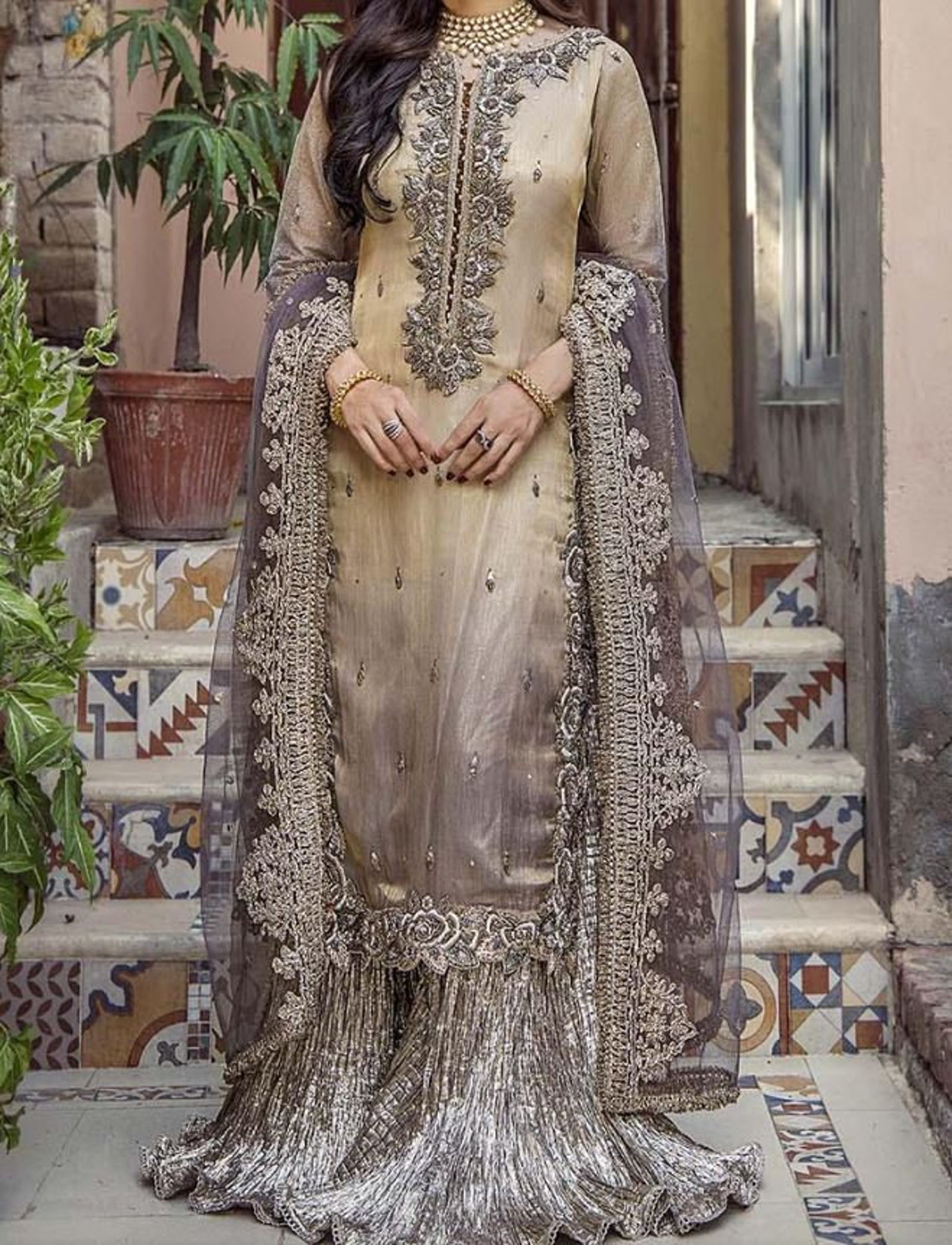 Pakistani Designer Wedding Wear Embroidered Sharara Suit, Ready to Wear ...