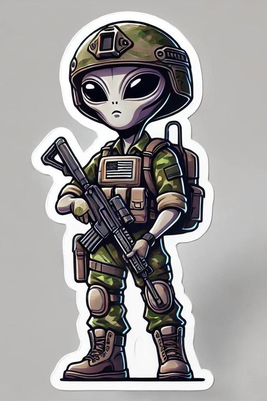 Alien Soldier Sticker Military Alien Holding Rifle Decal for Laptops ...