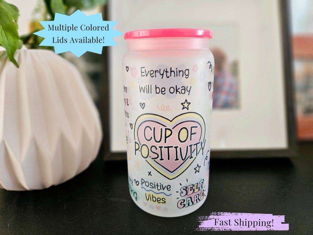 Positive Affirmation Tumbler, Libby Glass, Colorful Lid & Straw, Cute Gift Set, Reminder Tumbler ...