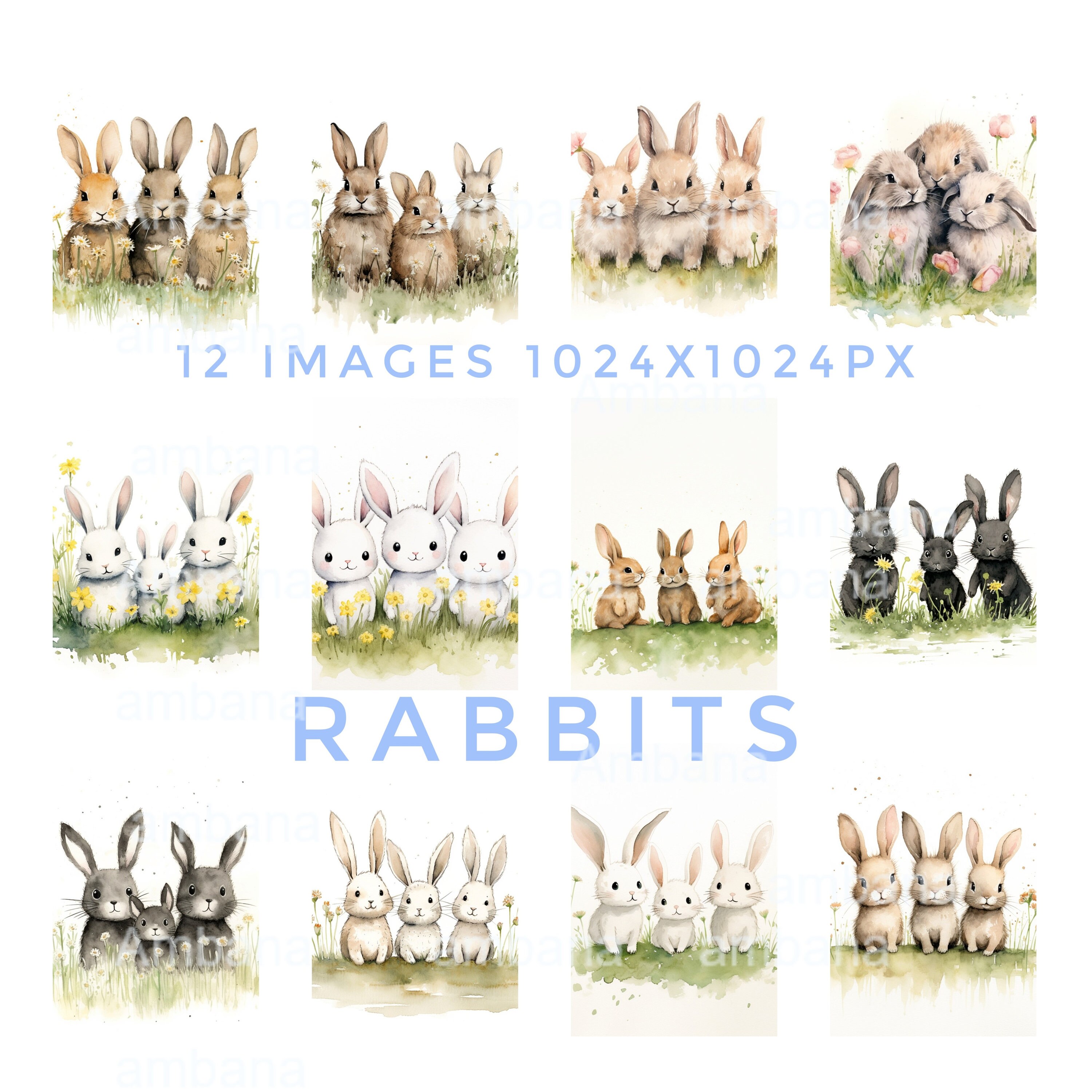 12 Images of Three Happy Bunnies - Etsy