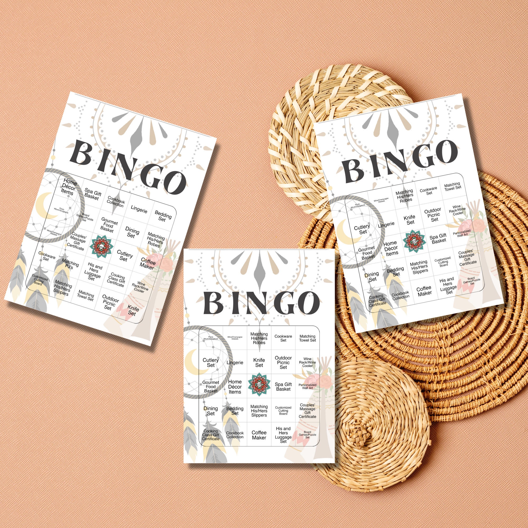 Boho Bridal Shower Bingo Cards Printable A5 & A4 Size 50 Prefilled ...
