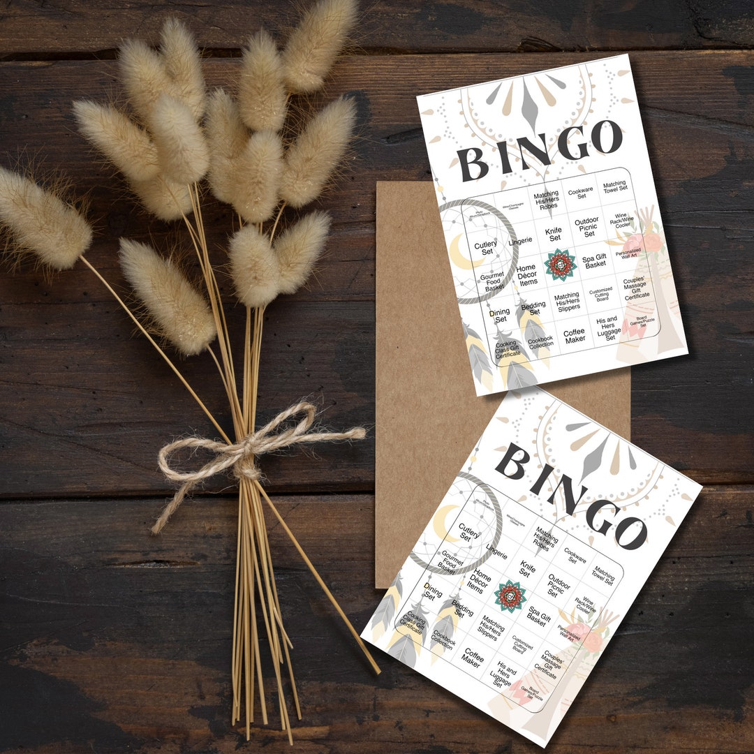 Boho Bridal Shower Bingo Cards Printable A5 & A4 Size 50 Prefilled ...