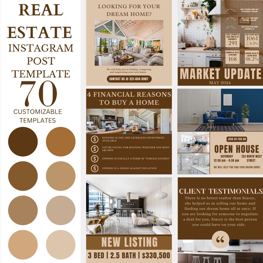 70 Neutral Modern Real Estate Instagram Post Template Real Estate Agent ...