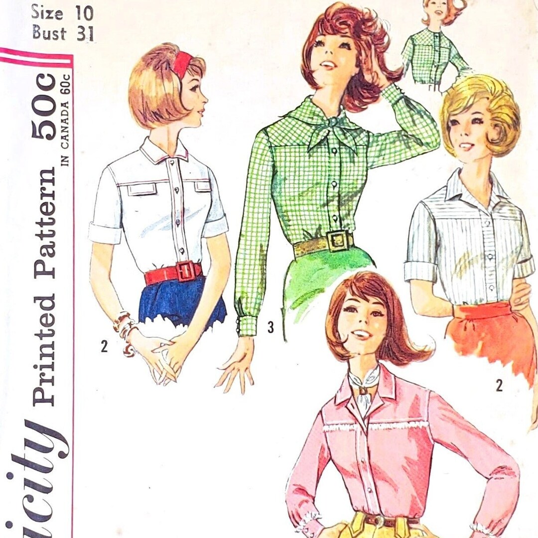 Vintage 1960s Western Shirt W Scarf B31 Simplicity 4895 Sewing Pattern ...