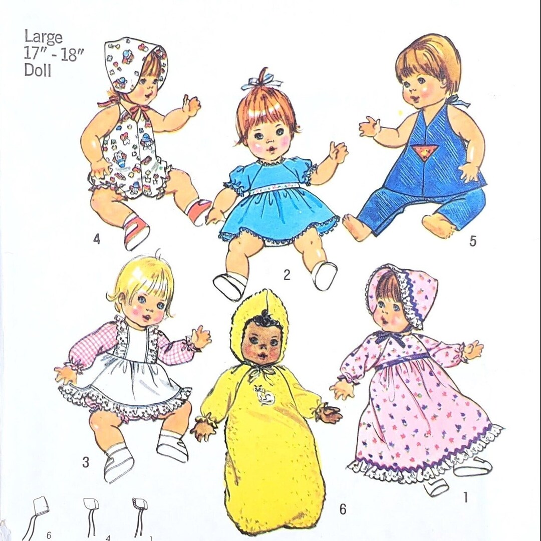 1970s Baby Doll Clothes for Medium Size Dolls (15"-16"); Simplicity ...