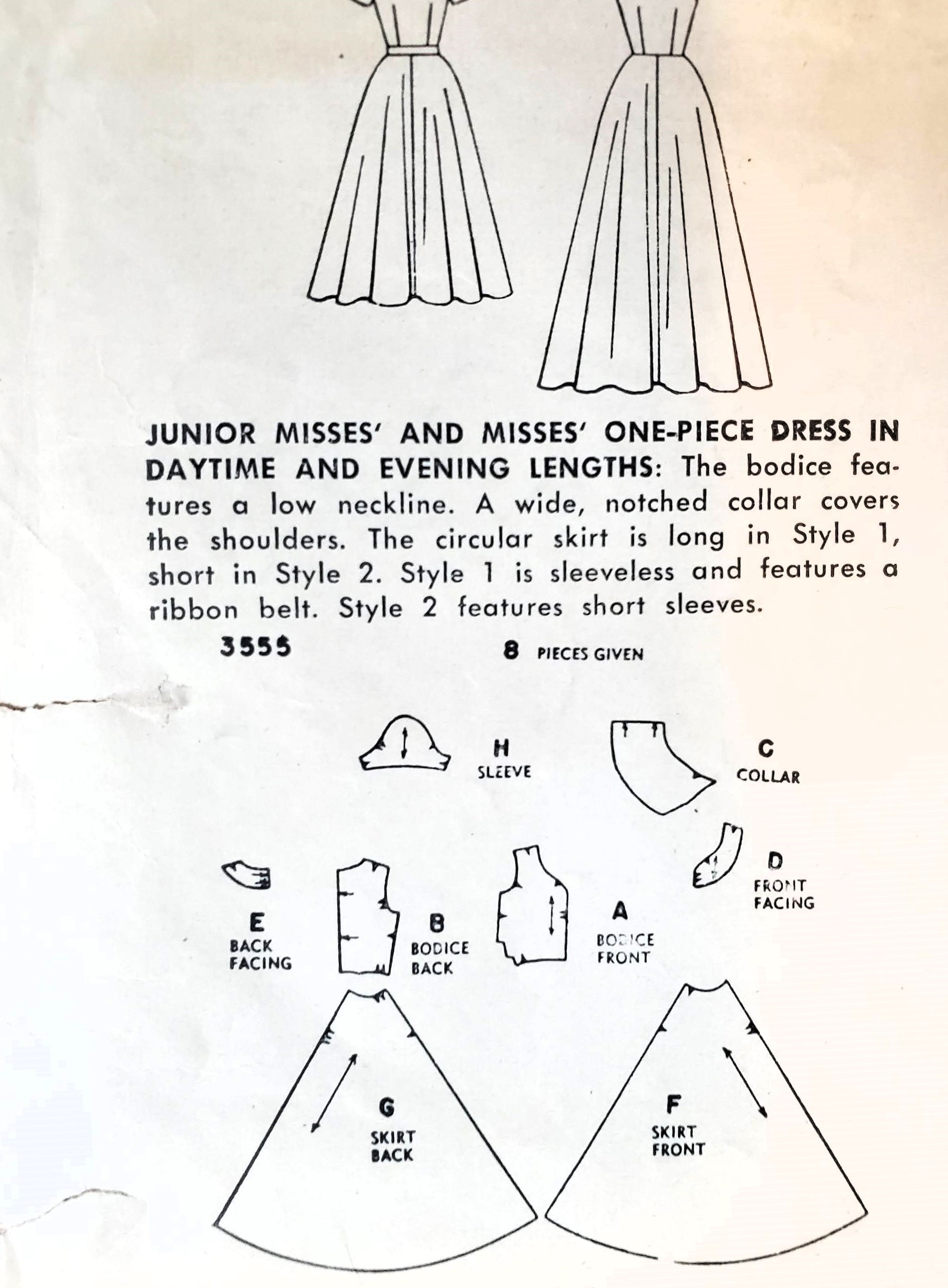 1950s Vintage Ball Gown Pattern Fitted Bodice Low Neckline and Very Full Skirt Size 11, Bust 29 ...