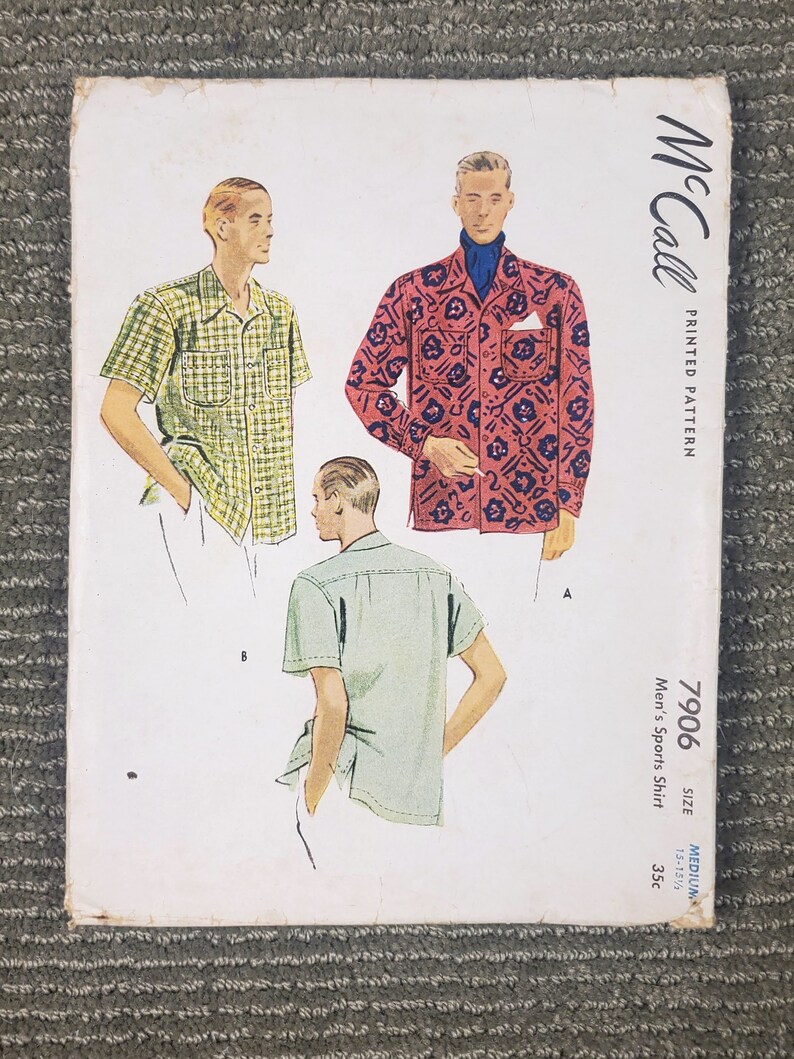 1940 Vintage Men's Sport Shirt Sz Med, 38-40 Chest Mccall 7906 Vintage ...