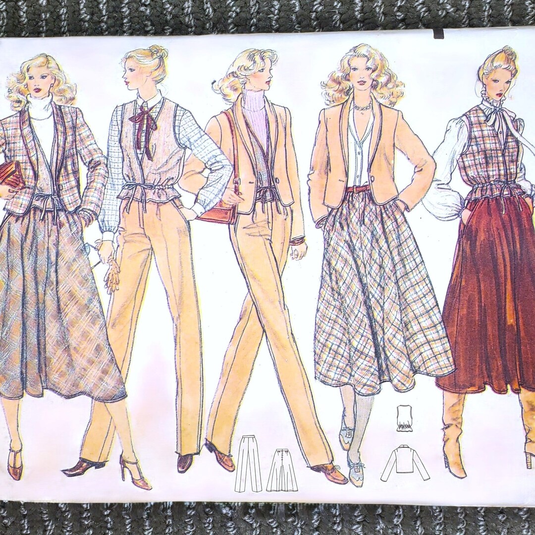 1970s Vogue Pattern: Jacket, Vest, Skirt, Pants; Sz 12, Bust 34 ...