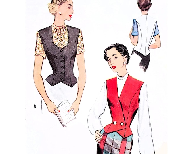 Vintage 1940s Vest Bust 30" Weskit W Princess Seams - Mccall 7839 ...