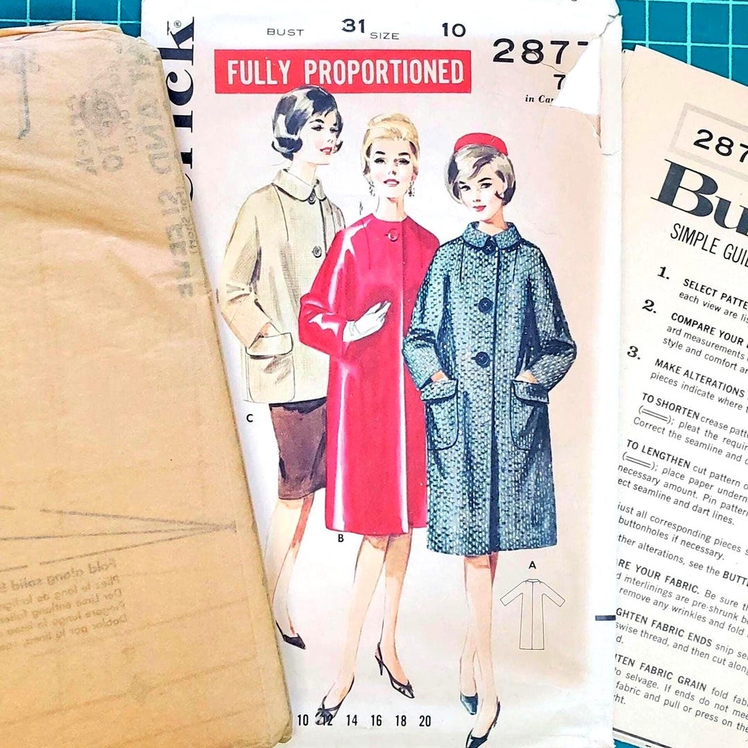 1960s Topper Coat FF Dress Coat Bust 31 Butterick 2877 Vintage 1960s ...