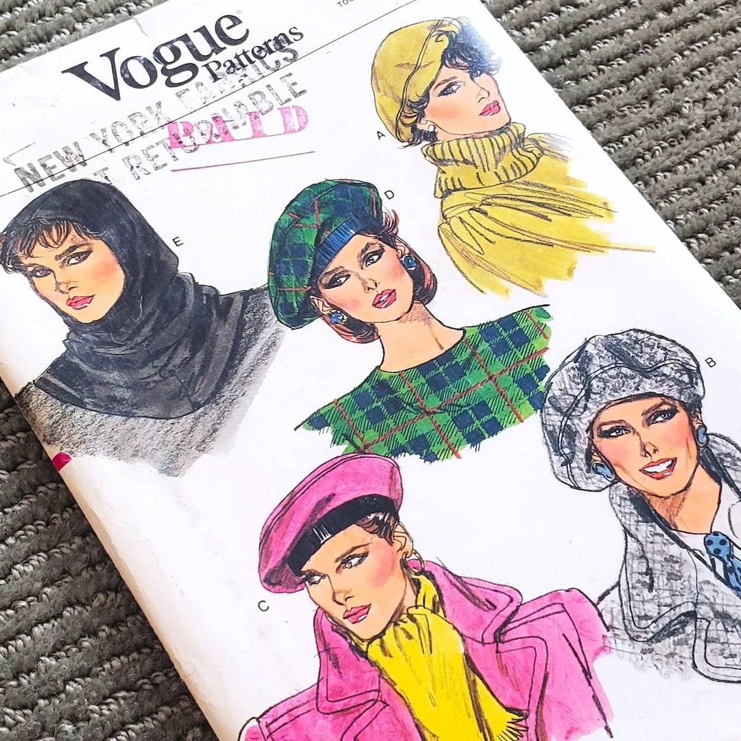 1980s Vintage Vogue Hat Pattern, UNCUT 5 Hats & Cowl Hood, Beret, Tam ...