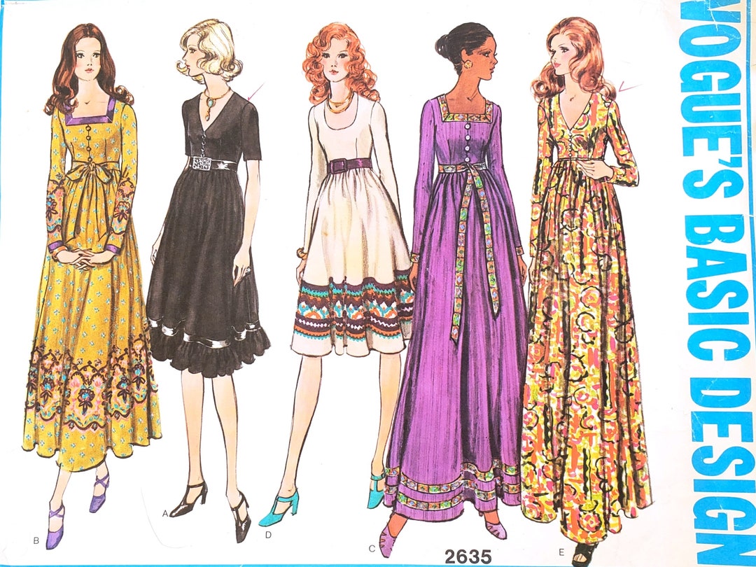 1970s Vogue 2635, UNCUT; Misses Evening Dress; Boho, Peasant Style ...