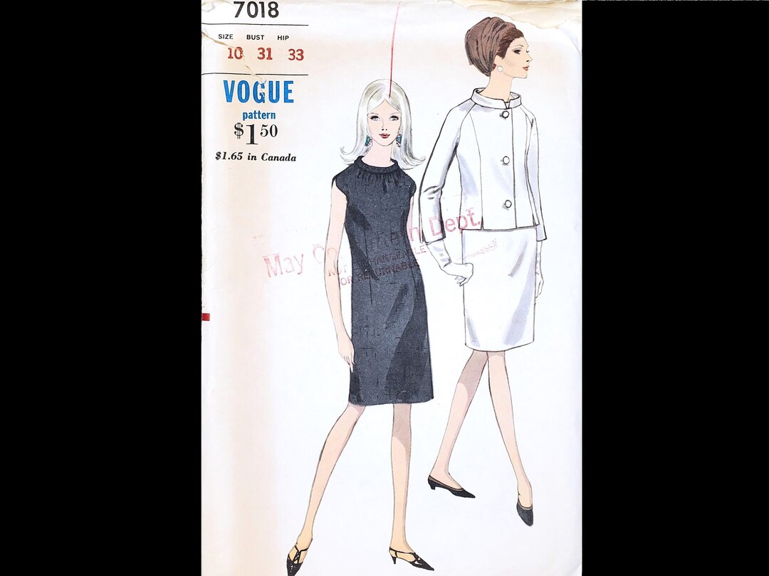 Vogue 7018 Semi-fitted Dress and Jacket Size 10, Bust 31 ©1967 Vintage ...