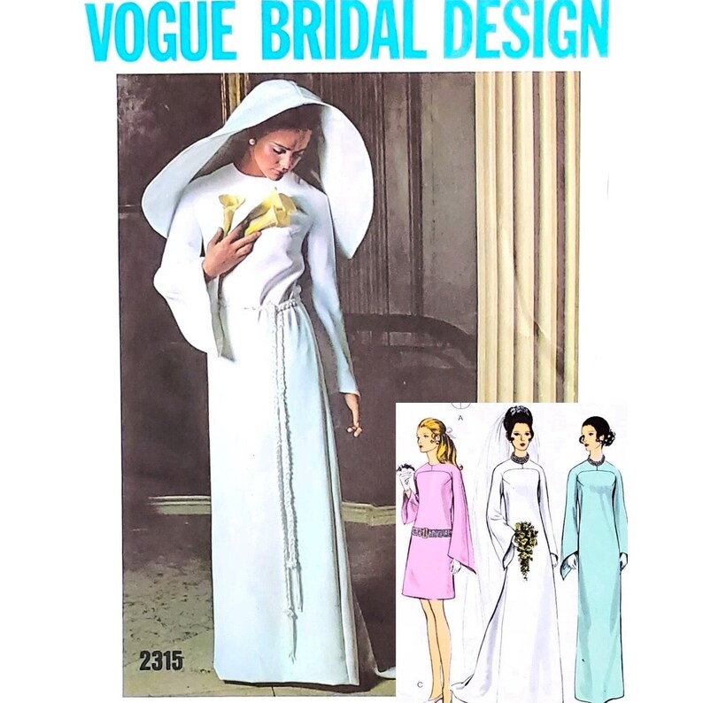 Vogue Bridal 2315 UNCUT Sz8 B31.5 Wedding Dress Bell Sleeves Vintage ...