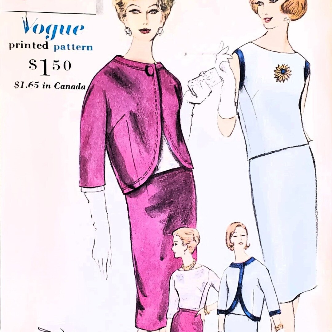 1960s Vintage Vogue Suit Pattern - Blouse W/ Scooped Neckline, Short ...