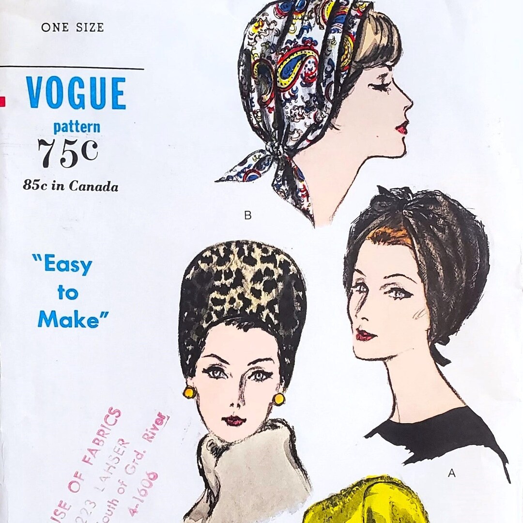 1950s Vintage Vogue Hat Patterns Bandeau / Cloche One Size, Vogue ...