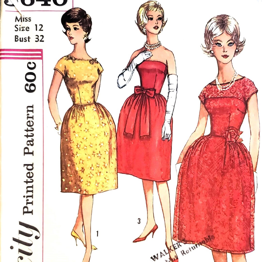 1960s Vintage Party Dress Pattern - Full Gathered Skirt , Overdress ...