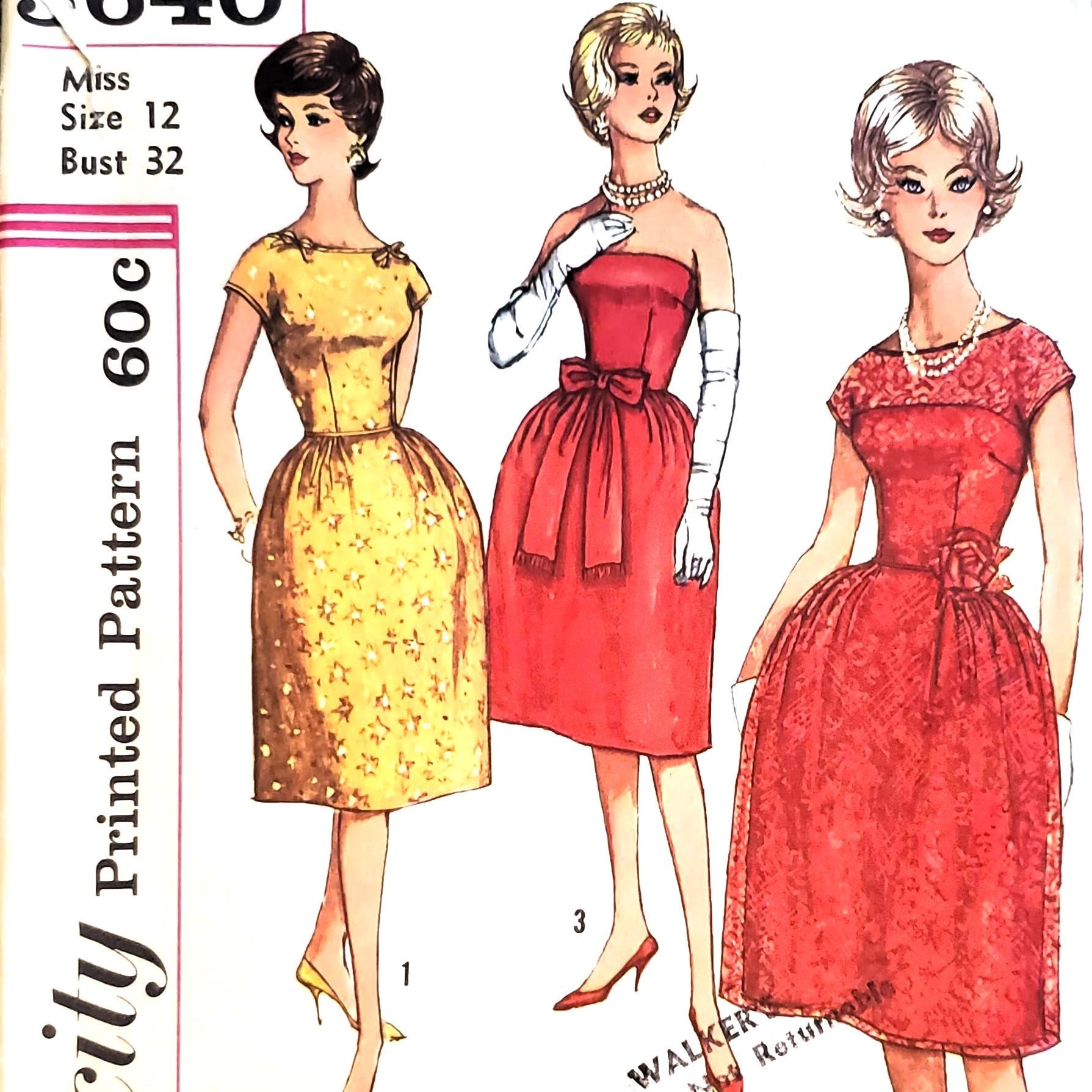 1960s Vintage Party Dress Pattern - Full Gathered Skirt , Overdress ...