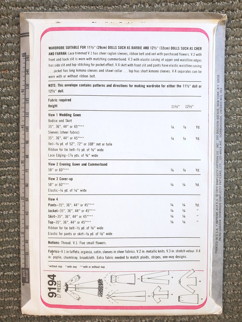 1970s Vintage Doll Clothes Patterns Simplicity 9194, 7737, 8281. Fits ...