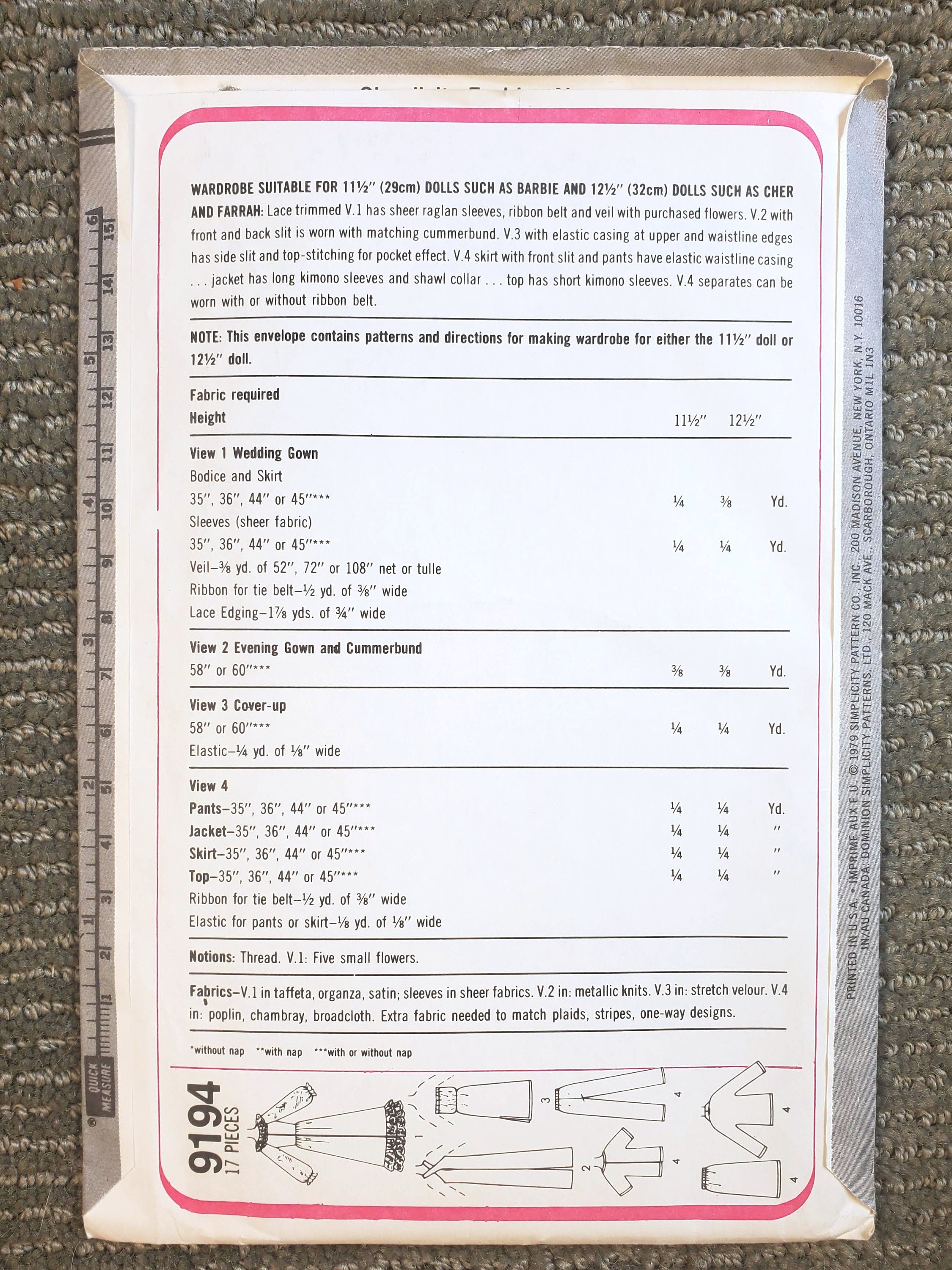 1970s Vintage Doll Clothes Patterns Simplicity 9194, 7737, 8281. Fits ...