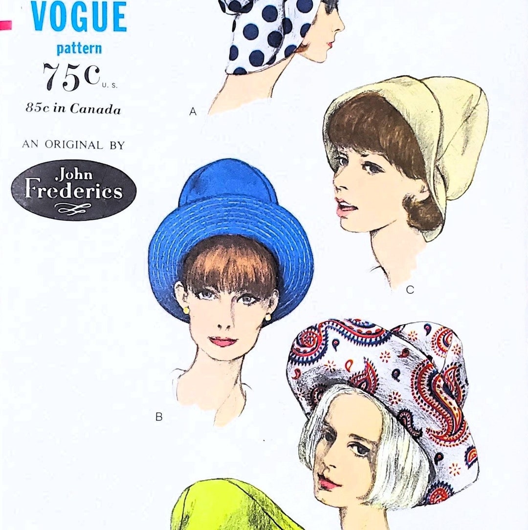 1960s Vintage Vogue Hat Pattern by John Frederics , Wide or Narrow Brim ...