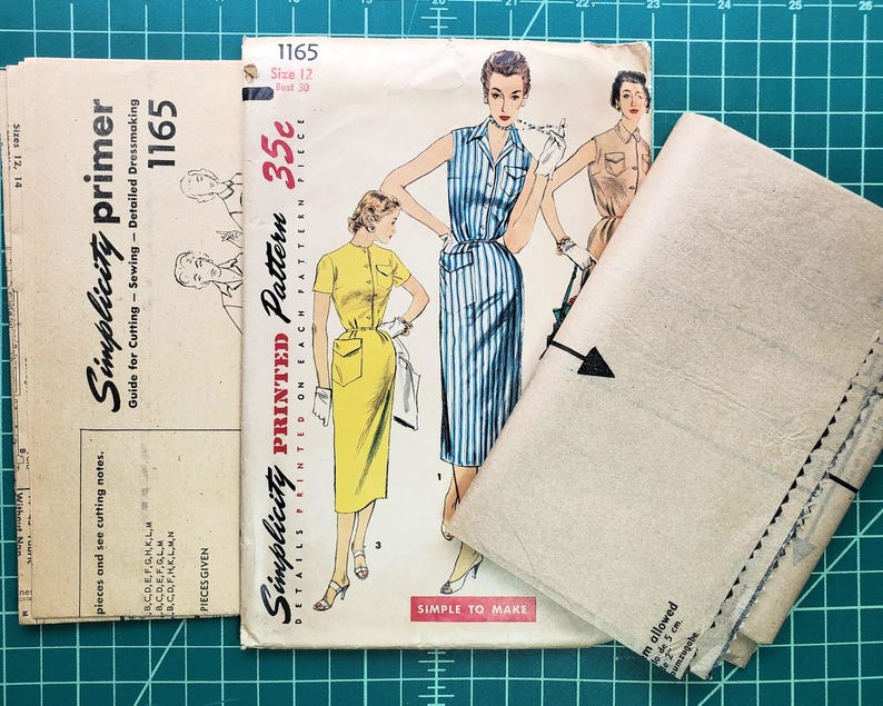 Vintage 1950s Simplicity 1165 Size 12 B30 - Shirtwaist Dress Sewing ...