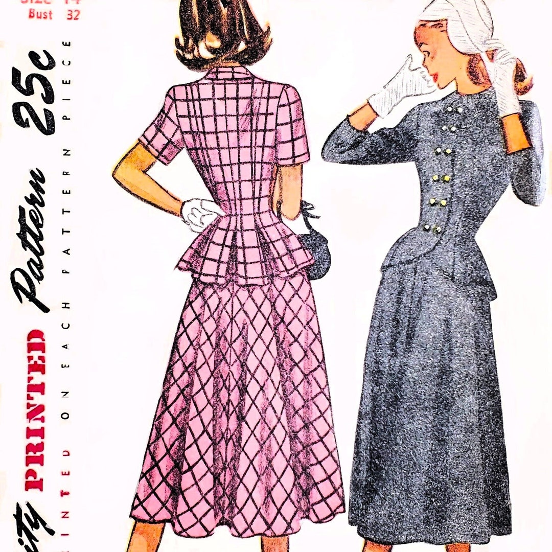 1940s Suit Dress FF Size 14 Bust 32 Simplicity 2310 Vintage Sewing ...